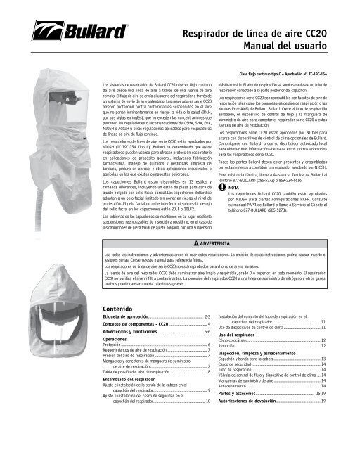 Respirador de línea de aire CC20 Manual del usuario - Bullard