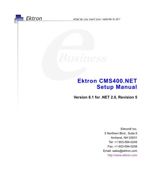 Ektron CMS400.NET Setup Manual