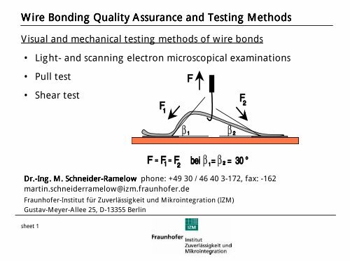 Wire Bonding Wire Bonding Quality Assurance Quality Assurance ...