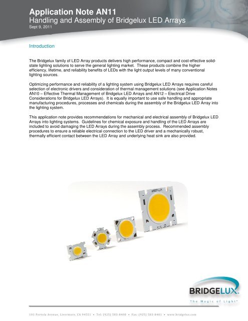 Handling and Assembly of Bridgelux LED Arrays