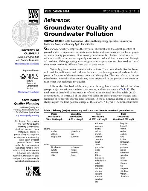 Groundwater Quality and Groundwater Pollution