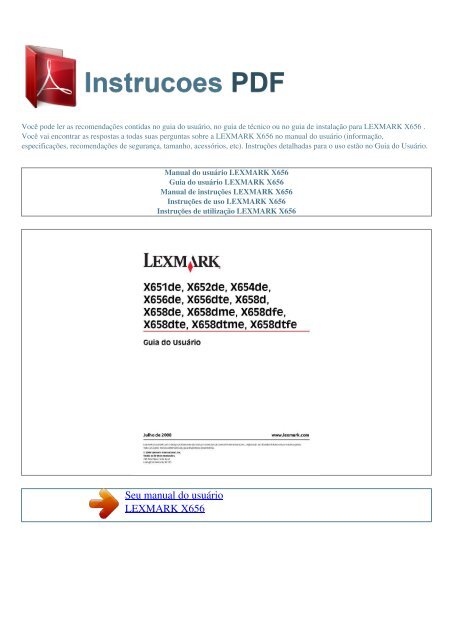 Manual do usuário LEXMARK X656 - INSTRUCOES PDF