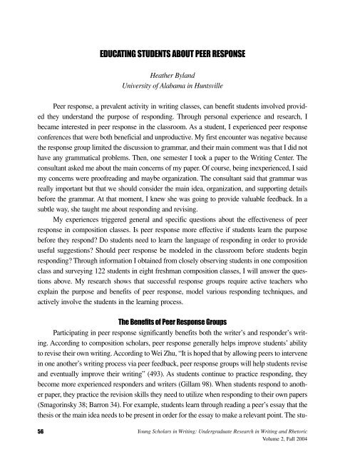 Educating Students about Peer Response