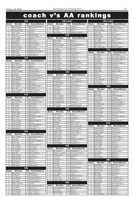 coach v's AA rankings - PA Wrestling