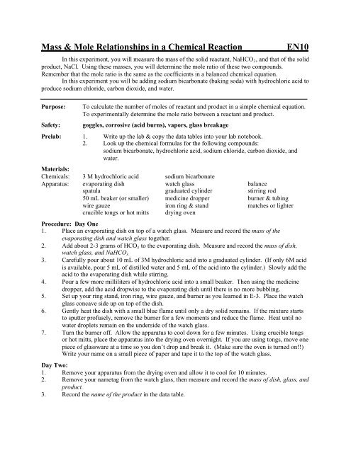 Mass & Mole Relationships in a Chemical Reaction EN10