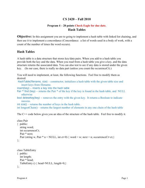 CS 2420 ? Fall 2010 Hash Tables Hash Tables