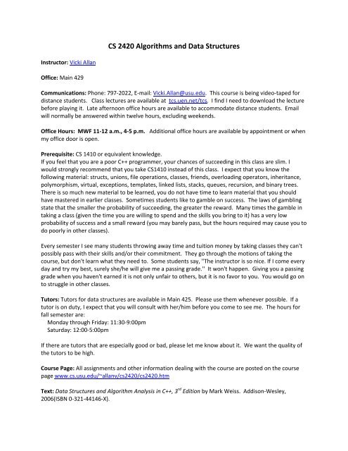 Cs 2420 Algorithms And Data Structures Utah State University
