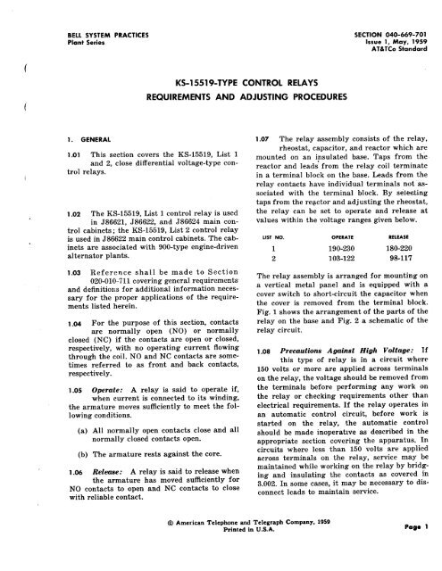 BELL SYSTEM PRACTICES Plan! Series