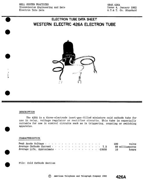. ELECTRON TUBE DATA SHEET WESTERN ELECTRIC 426A ...