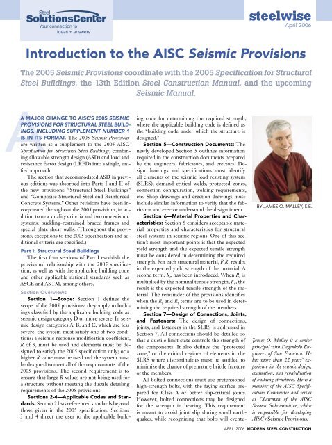 Introduction to the AISC Seismic Provisions steelwise - Modern Steel ...