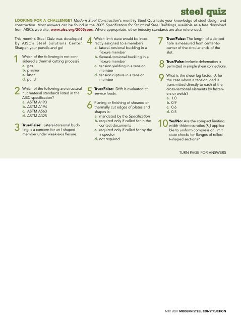 steel quiz - Modern Steel Construction