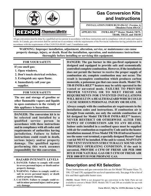 Gas Conversion Kits and Instructions