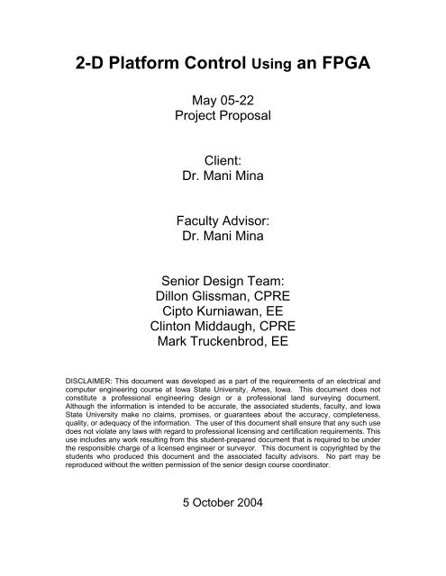 Project Proposal - Senior Design - Iowa State University