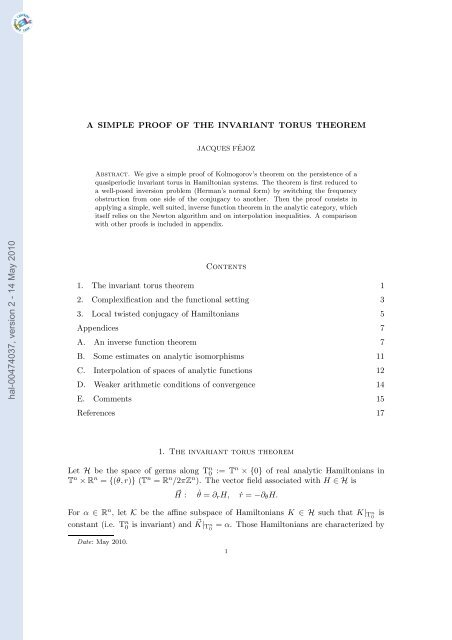 A SIMPLE PROOF OF THE INVARIANT TORUS THEOREM