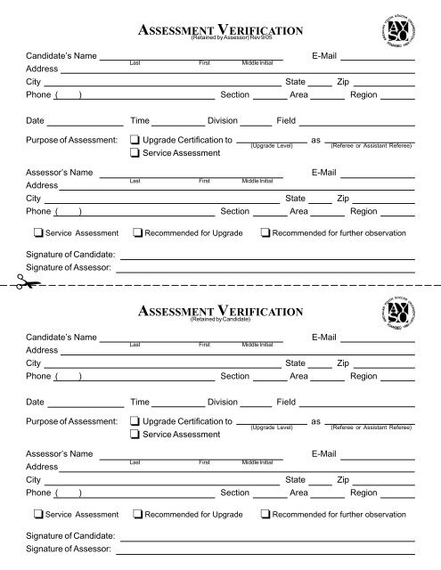 AYSO Assessment Verification Form