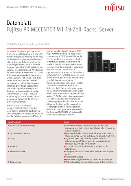 Datenblatt Fujitsu PRIMECENTER M1 19-Zoll-Racks Server