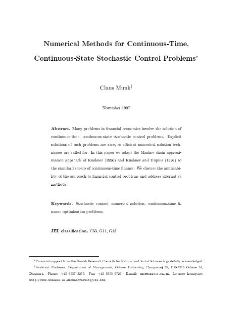 Numerical Methods for Continuous-Time, Continuous-State ...