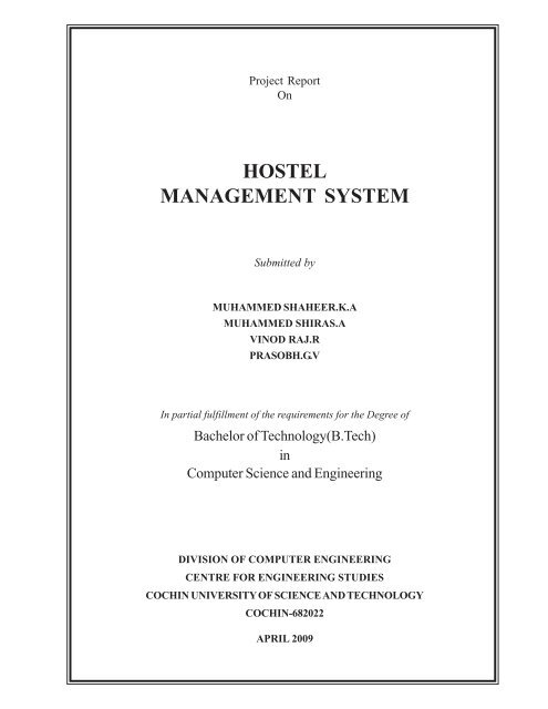 hostel management system - DSpace at CUSAT - Cochin University ...