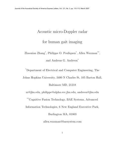 Acoustic micro-Doppler radar for human gait imaging