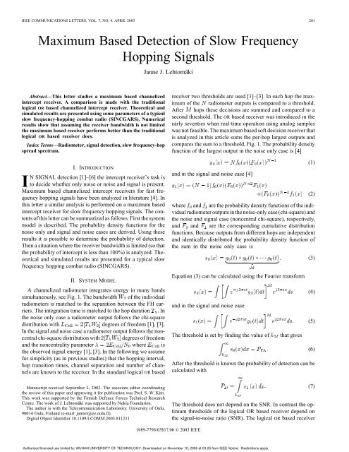 Maximum based detection of slow frequency hopping signals - IEEE ...