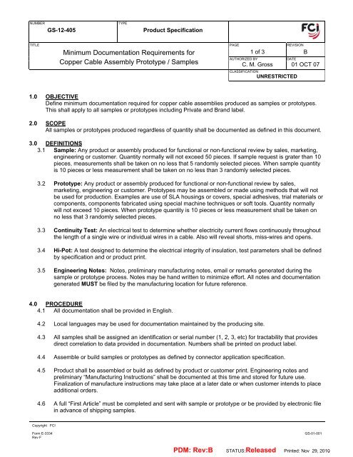 Minimum Documentation Requirements for Copper Cable ... - Fci