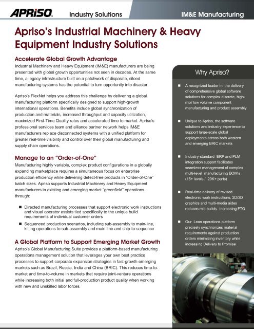 Apriso's Industrial Machinery & Heavy Equipment Industry Solutions