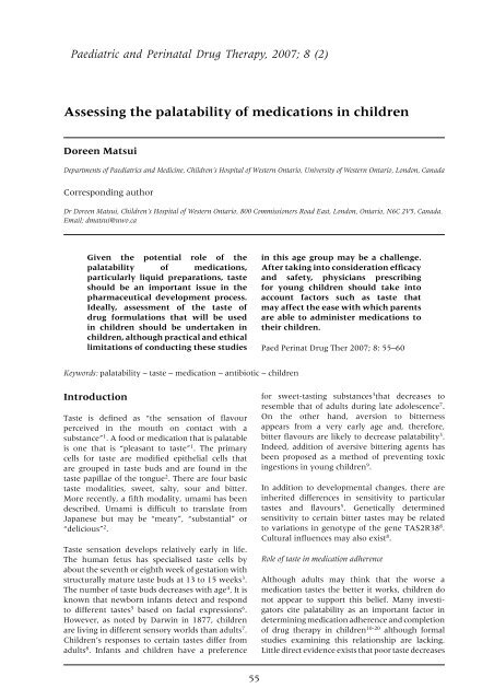 Assessing the palatability of medications in children - BMJ Group