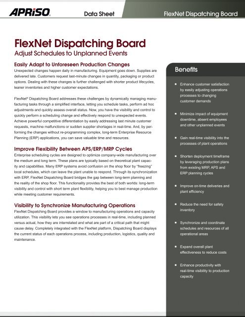 FlexNet Dispatching Board - Apriso