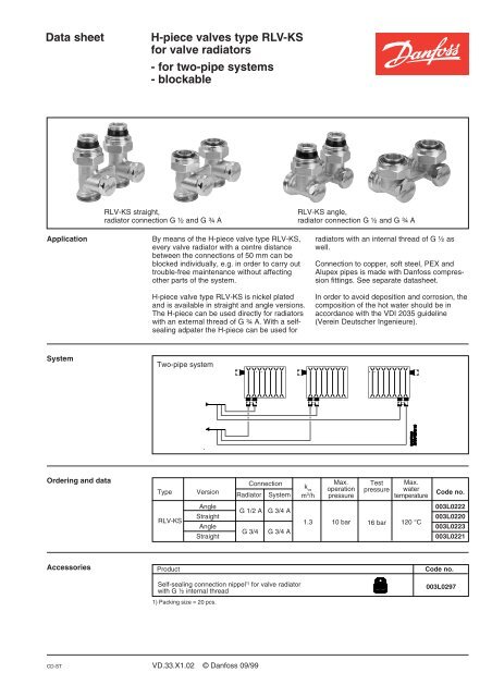 Data sheet H-piece valves type RLV-KS for valve ... - Danfoss.com