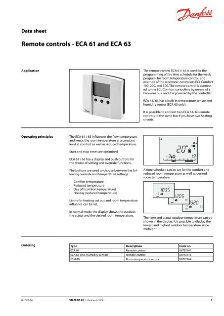 Remote controls - ECA 6 and ECA 63 20 - Danfoss.com