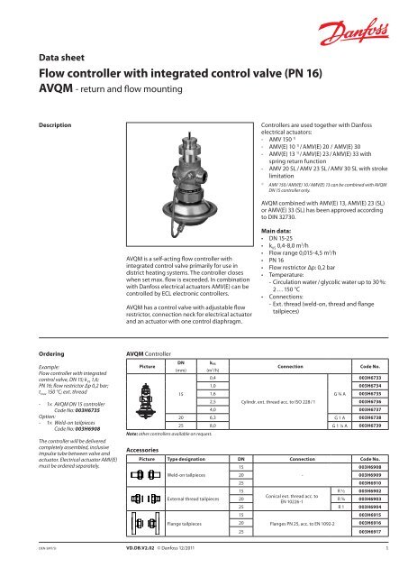 Flow controller with integrated control valve (PN 16) - Danfoss