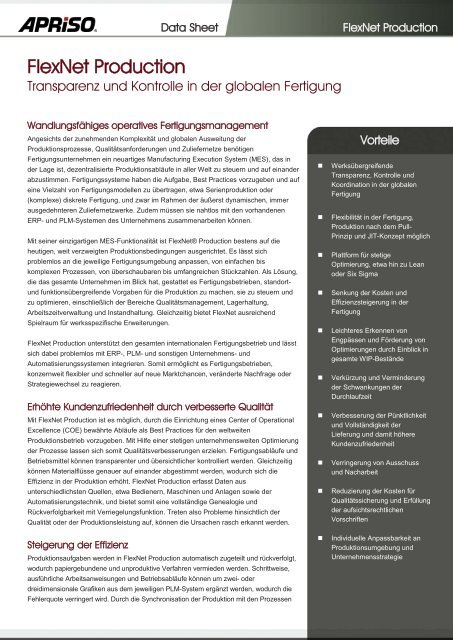 FlexNet Manufacturing Process Intelligence - Apriso