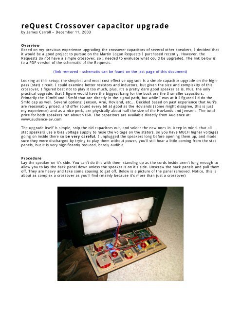 reQuest Crossover capacitor upgrade - Audience