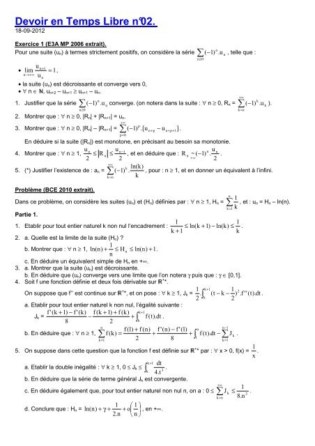 Devoir en Temps Libre n°02. - CPGE Dupuy de Lôme