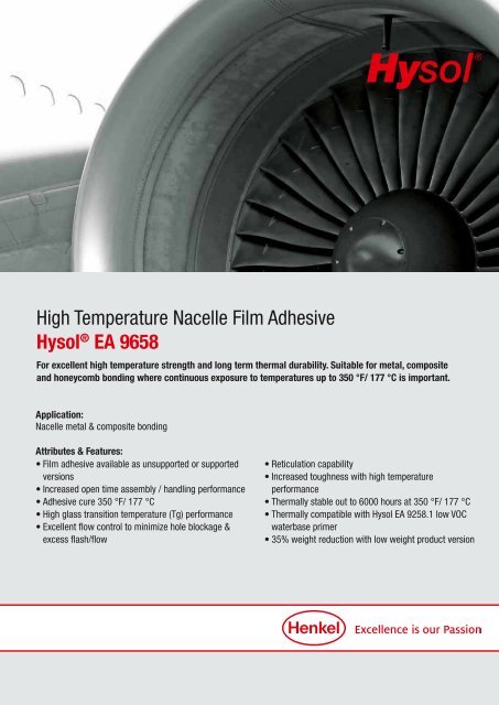 High Temperature Nacelle Film Adhesive Hysol® EA 9658 - Henkel