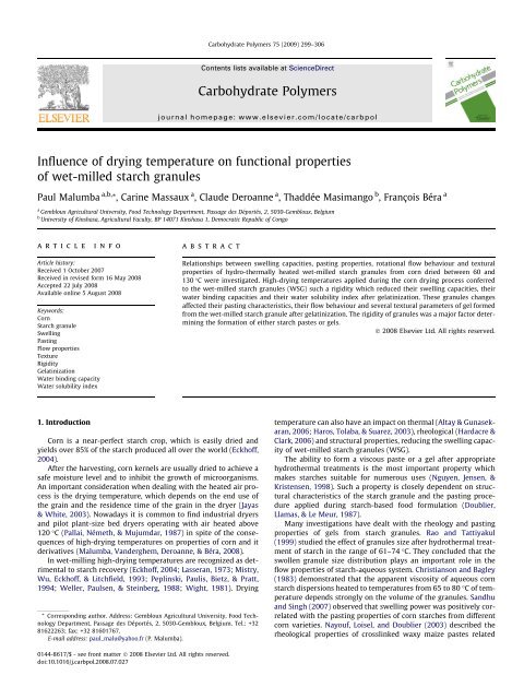 Influence Of Drying Temperature On Functional Properties Of Wet