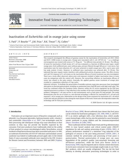 Inactivation of Escherichia coli in orange juice using ... - ResearchGate
