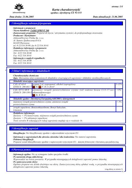 Taski Sprint 200 E1b 5l środek do codziennego mycia powierzchni ...