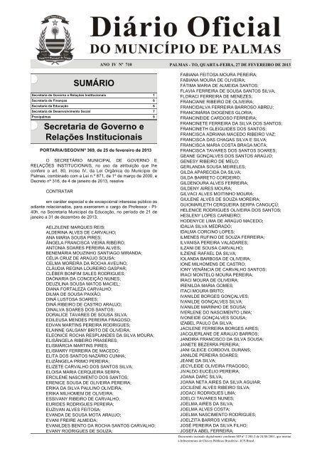 SUMÁRIO Secretaria de Governo e Relações Institucionais