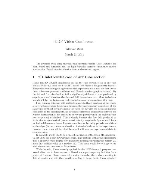 EDF Video Conference - Turbulence Mechanics/CFD Group - The ...