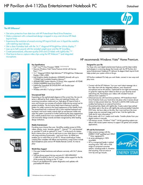 HP Pavilion Data Sheet