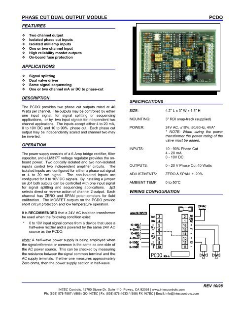 PHASE CUT DUAL OUTPUT MODULE PCDO - INTEC Controls