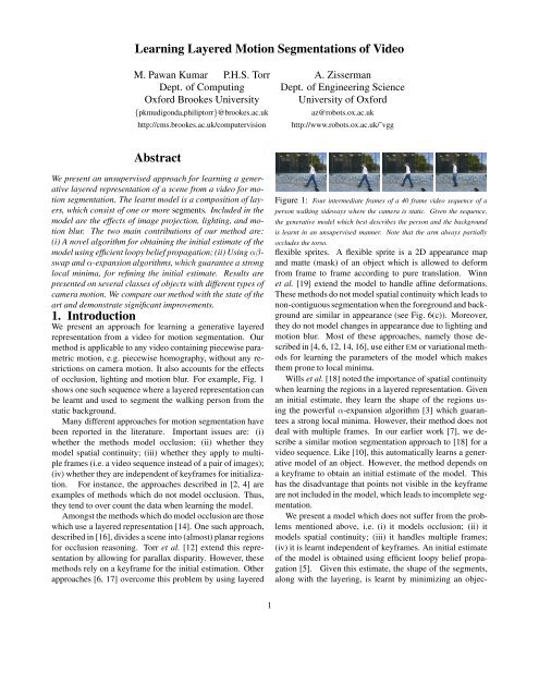 Learning Layered Motion Segmentations of Video - Robotics ...