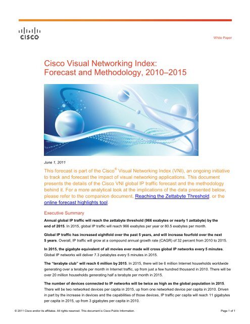 Cisco Visual Networking Index: Forecast and Methodology, 2010 ...