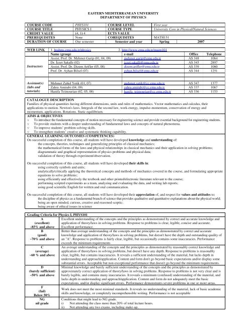 EASTERN MEDITERRANEAN UNIVERSITY DEPARTMENT OF ...