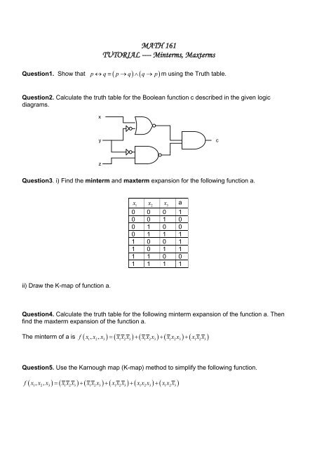 MATH 161 TUTORIAL ---- Minterms, Maxterms