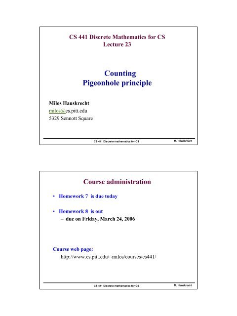 Counting Pigeonhole principle