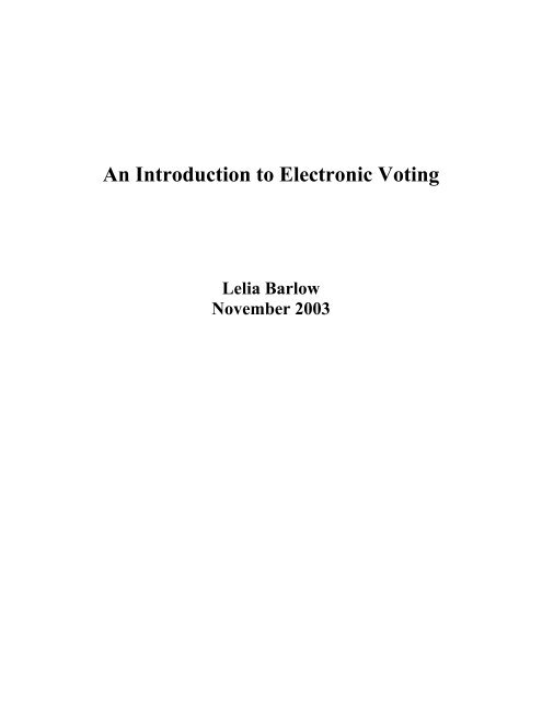 An Introduction to Electronic Voting