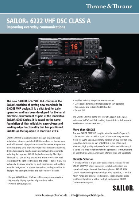 SAILOR® 6222 VHF DSC CLASS A - Busse Yachtshop