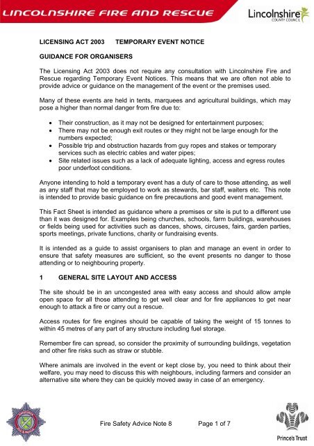 LFR Fire Safety Advice Note 8 Temporary event notice guidance for ...